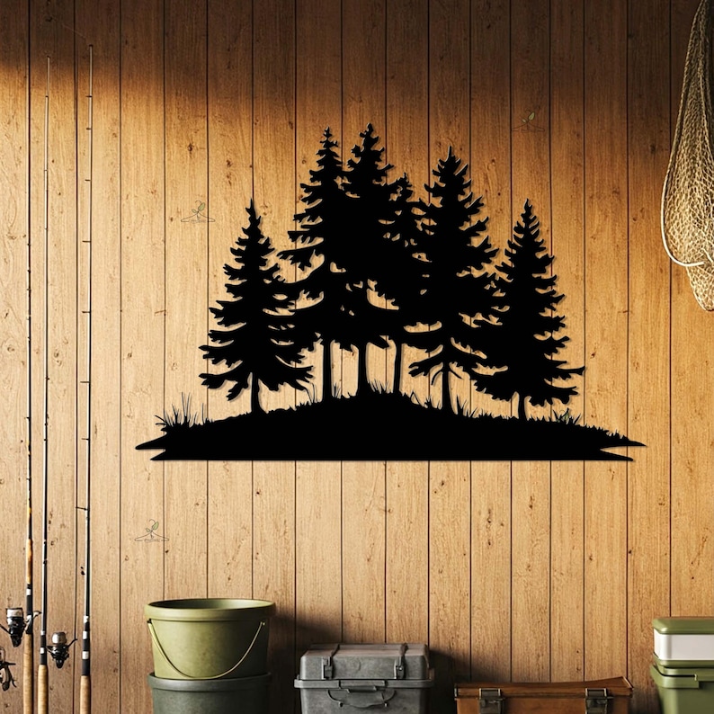 Pine Tree Forest Wall Art, Metal Woodland Decor, cabin Decor, Rustic ...