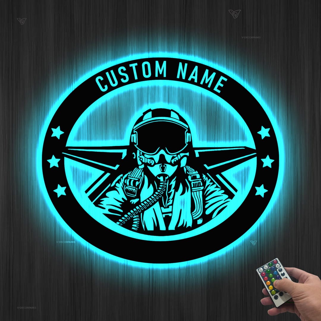 Custom Fighter Jet Pilot Metal Wall Art LED Light Personalized Aircraft ...