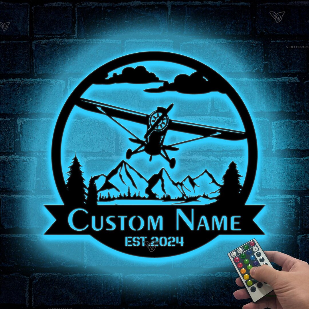 Custom Airplane Hangar Sign With Led Lights, Personalized Pilot Name ...