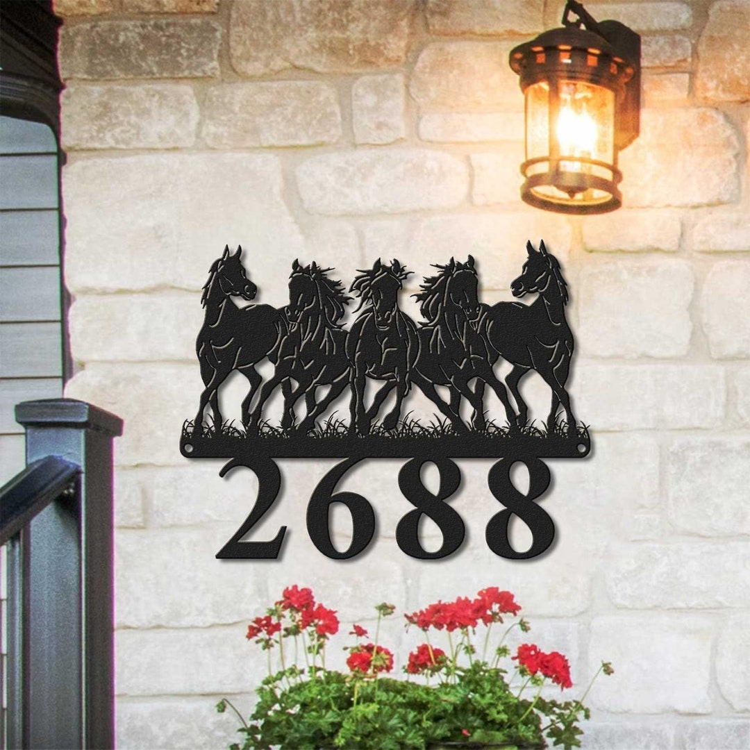 House Number Metal Sign Wall Art, Horse Monogram Address Street Number ...