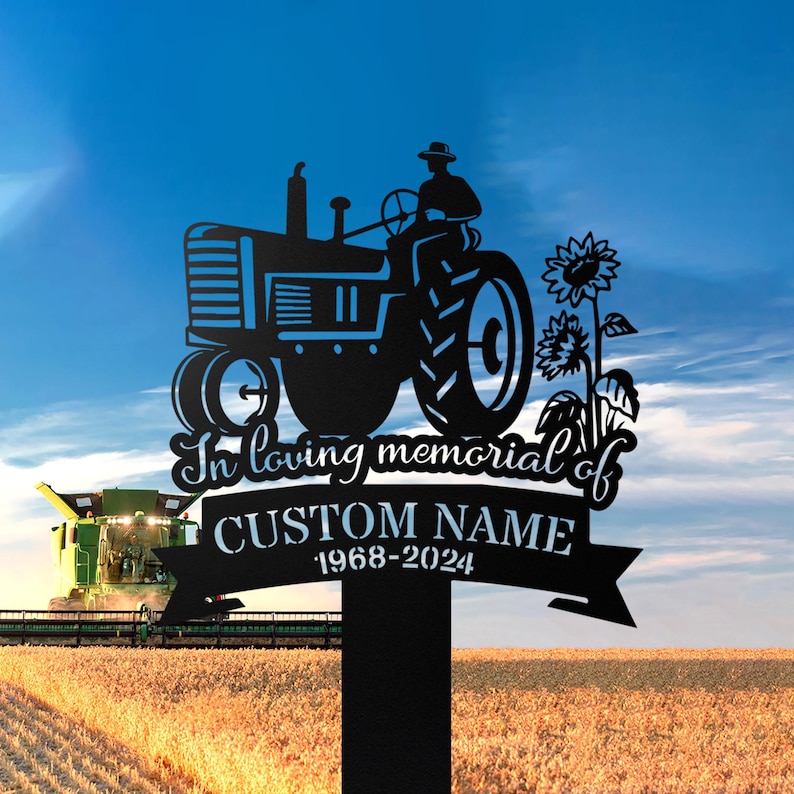 Personalized Tractor Memorial Stake, Custom Farmer Grave Marker, in ...