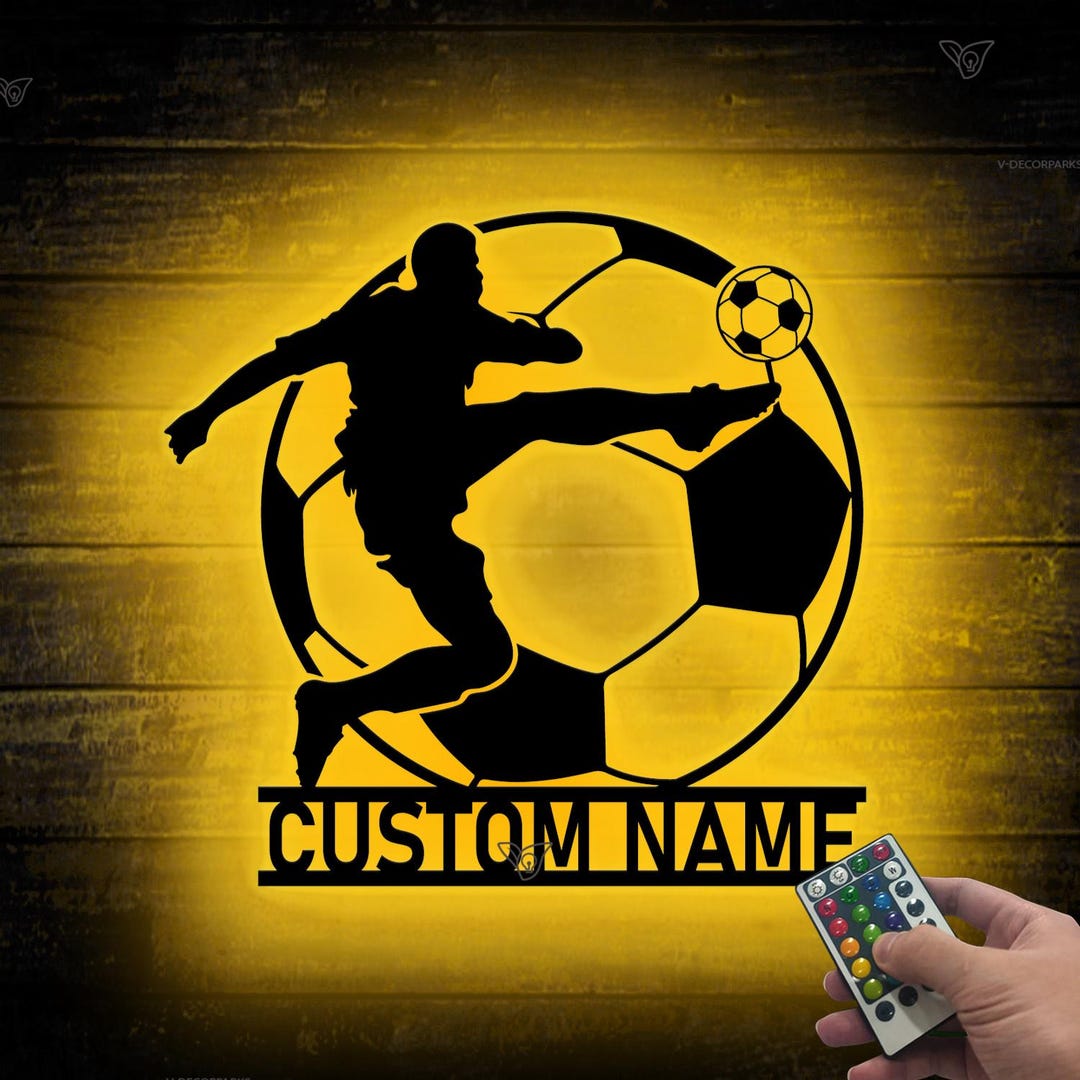 Custom Soccer Metal Sign Led Light, Soccer Room Decor Birthday Xmas ...