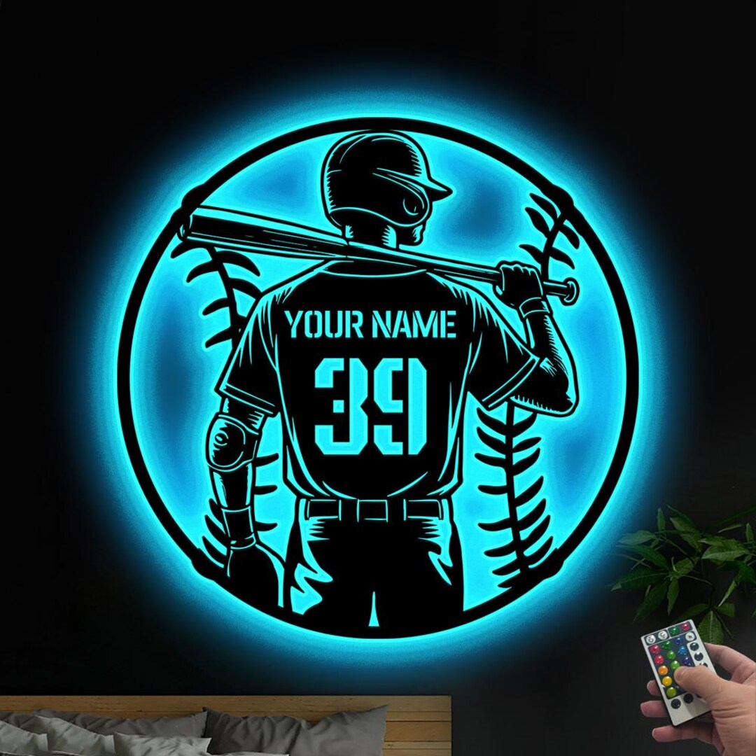 Personalized Baseball Sign Metal Wall Art With LED Lights, Baseball ...