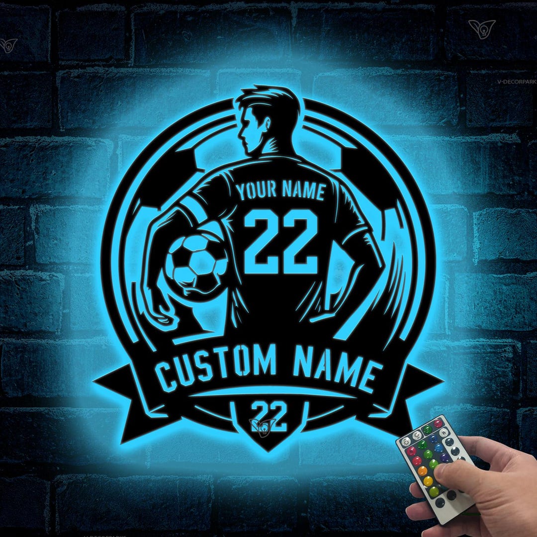 Personalized Soccer Player Name Metal Sign With LED, Custom Football ...