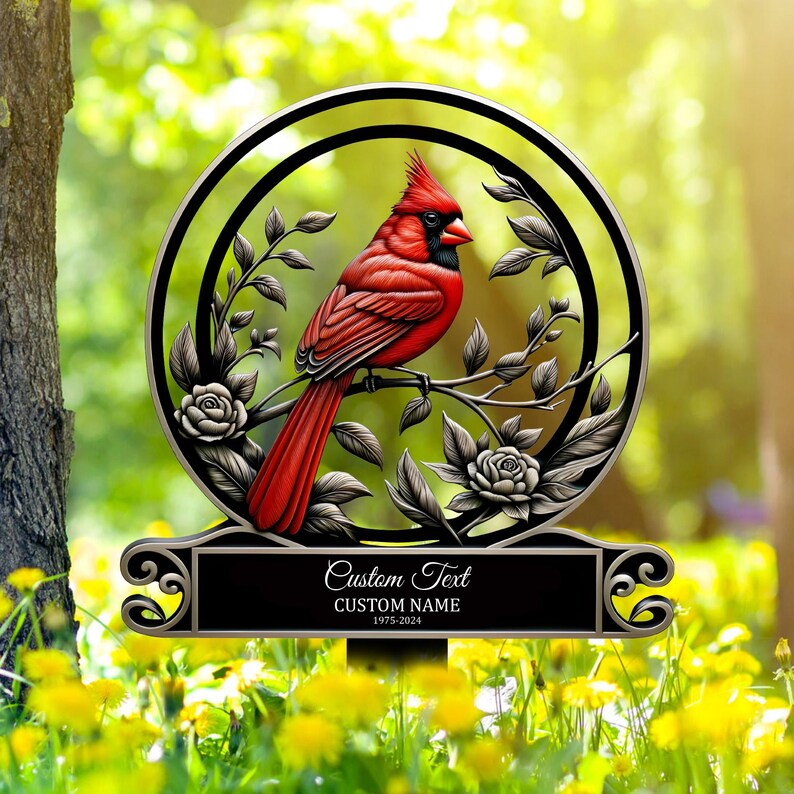 Cardinal Personalized Memorial Stake Metal, Garden Stakes, Cardinals ...