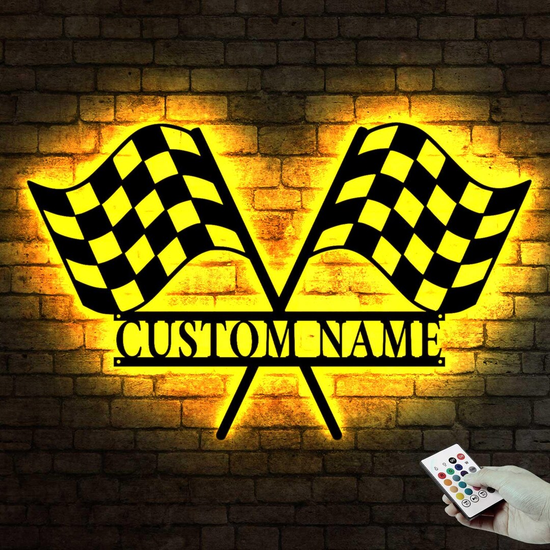 Start Finish Racing Flag Metal Wall Art LED Light Custom, Personalized ...