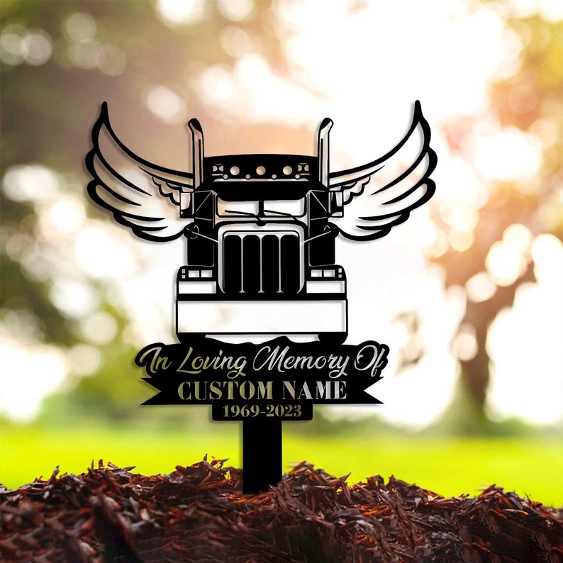 Personalized Semi Truck Memorial Stake, Trucker Truck Driver Angel ...