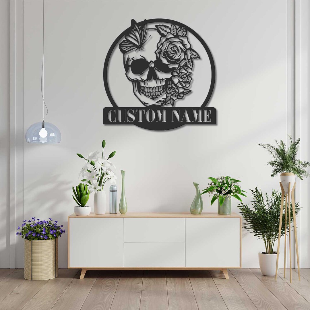 Personalized Sugar Skull Metal Sign,custom Skull Wall Art for Room ...