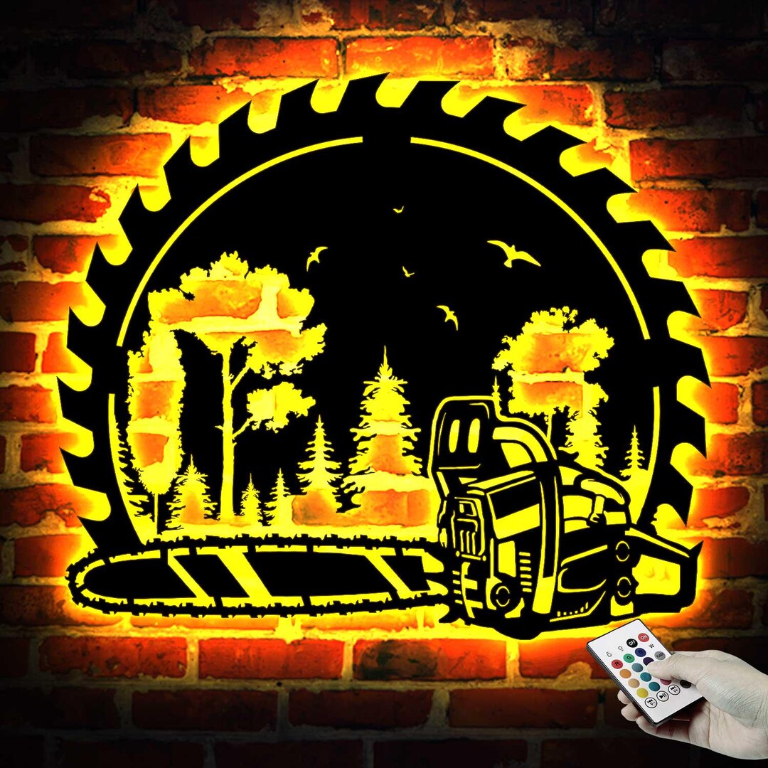Chainsaw Wood Metal Sign LED Lights, Custom Woodworker Metal Sign ...