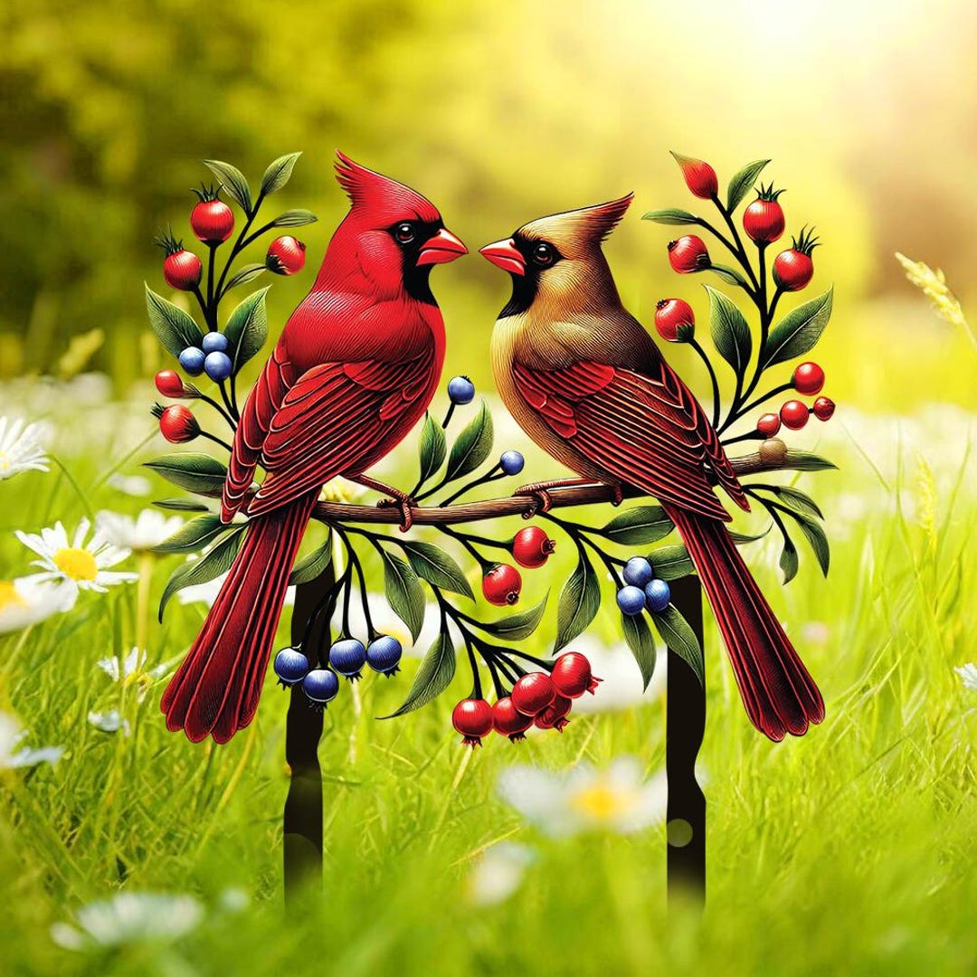 Cardinals Garden Metal Sign With Stakes, Cardinal Garden Stake ...