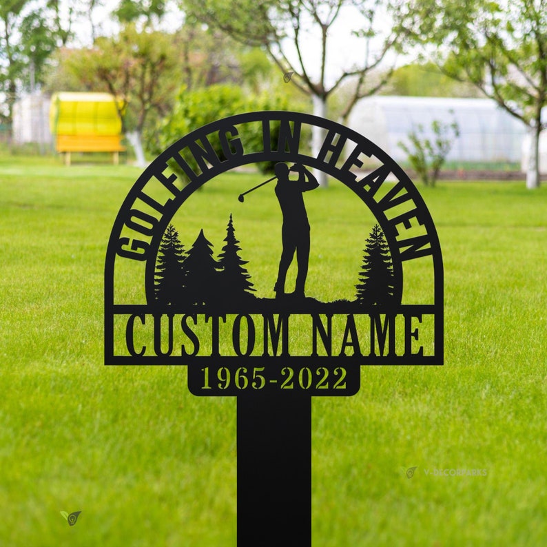 Personalized Golf Memorial Stake, Metal Stake With Solar Light, Golfing ...