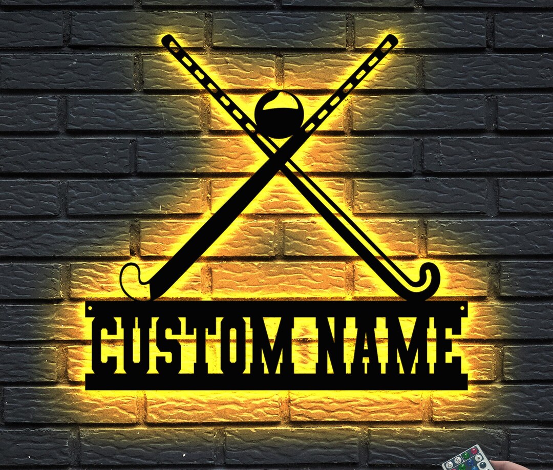 Personalized Field Hockey Sticks Sign With Led Lights, Kids Room Decor ...