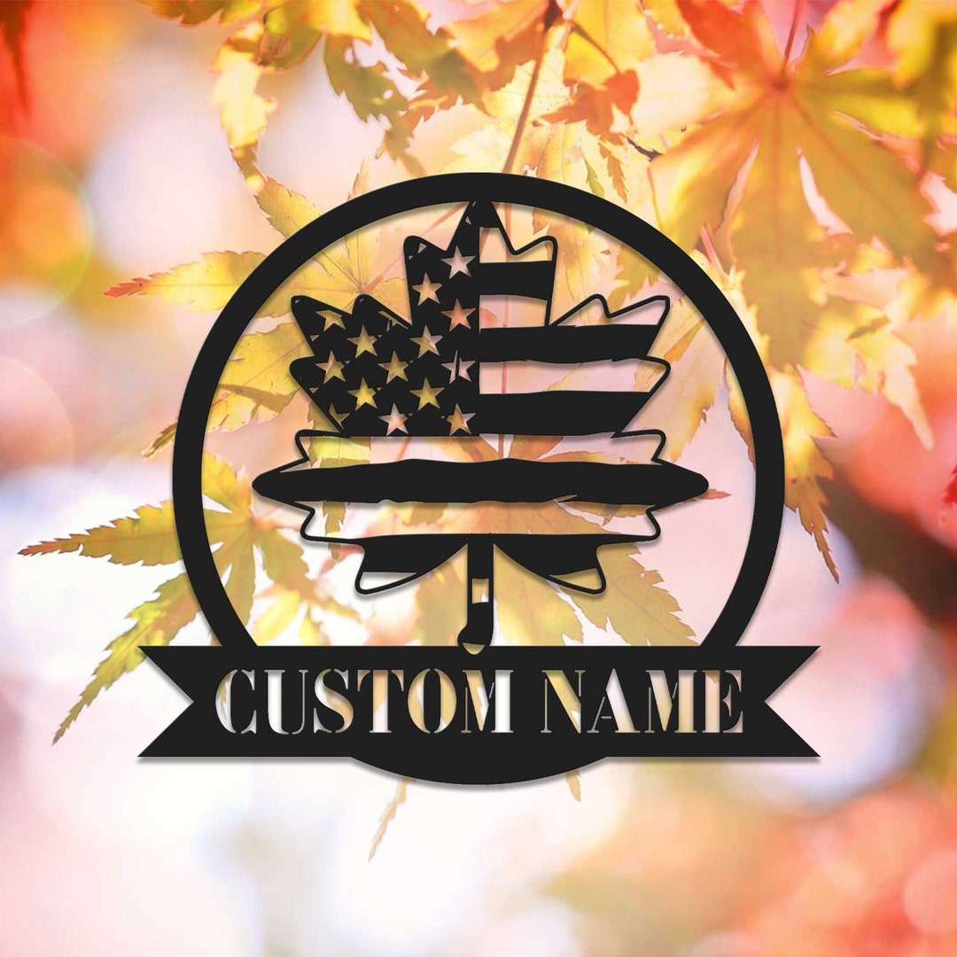 Custom Maple Leaf Sign Metal Wall Art, Family Address Sign ...