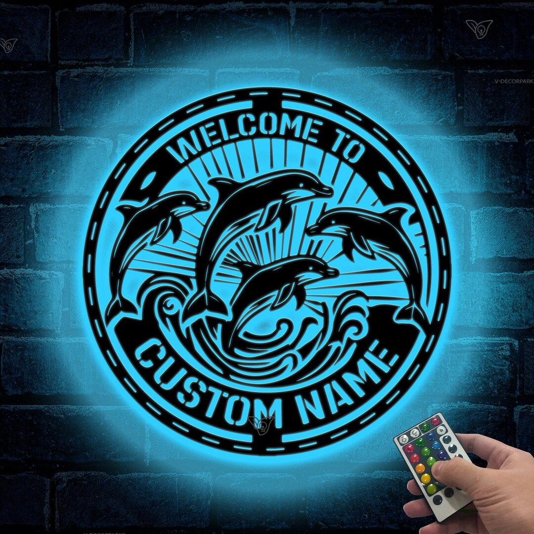Custom Dolphin Metal Sign With LED Light, Personalized Dolphin Name ...