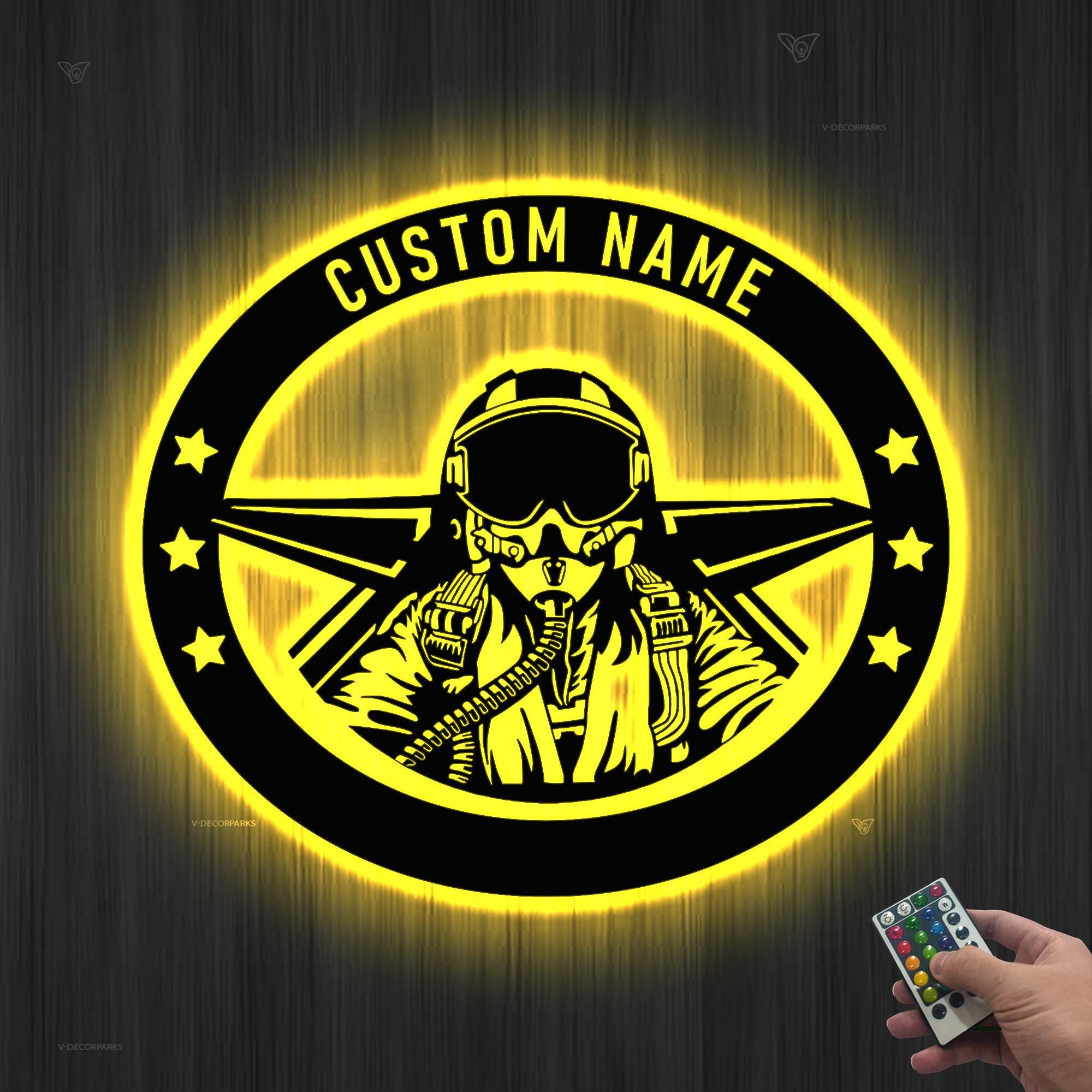 Custom Fighter Jet Pilot Metal Wall Art LED Light Personalized Aircraft ...