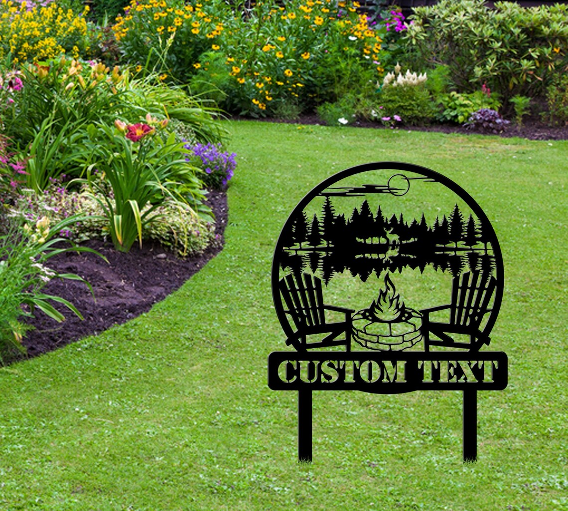 Custom Camping Metal Sign, Happy Campers Yard Sign, RV Decor, Family Name Sign, Camping Stake ...