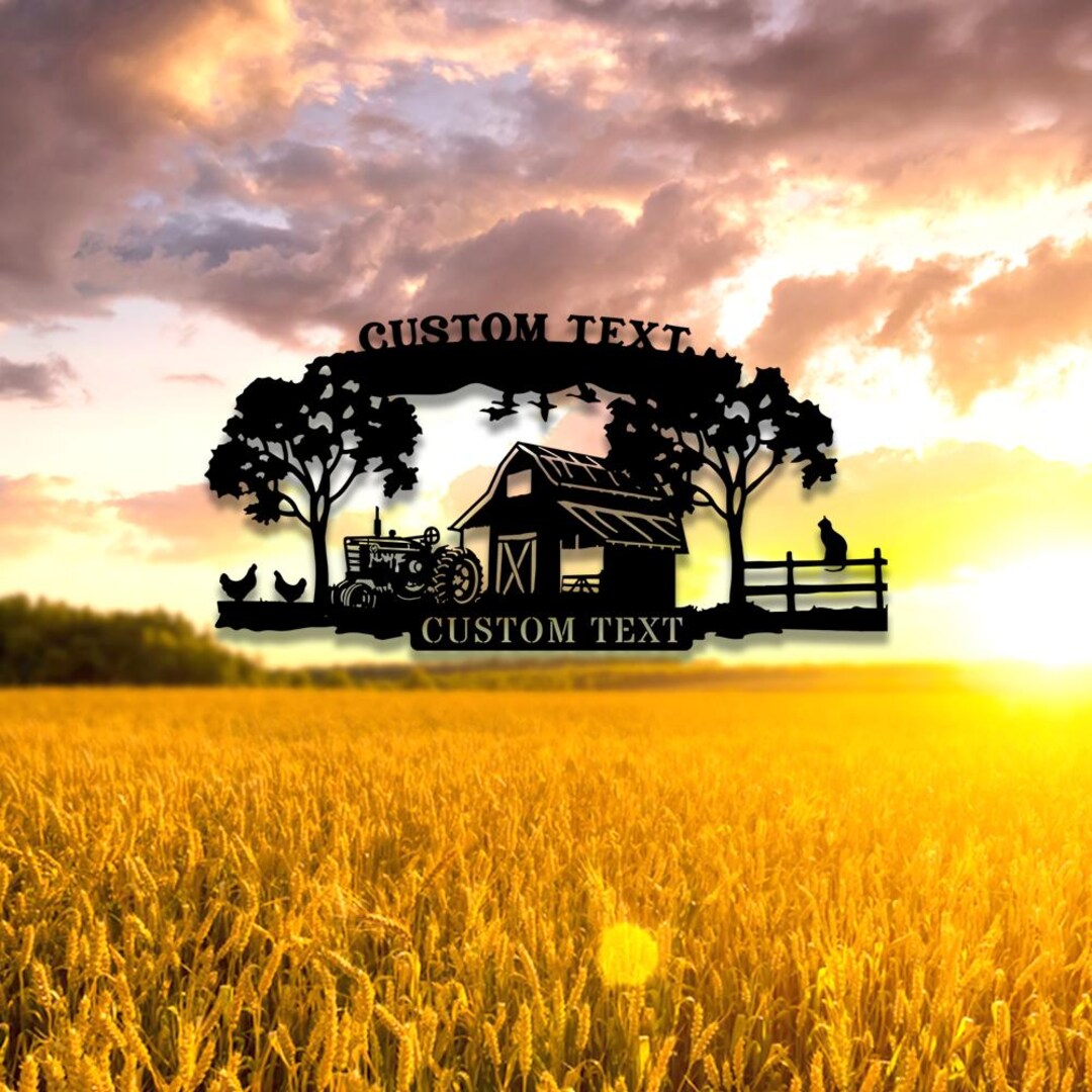 Custom Farm Scene Metal Wall Art With Barn and Tractor, Personalized ...