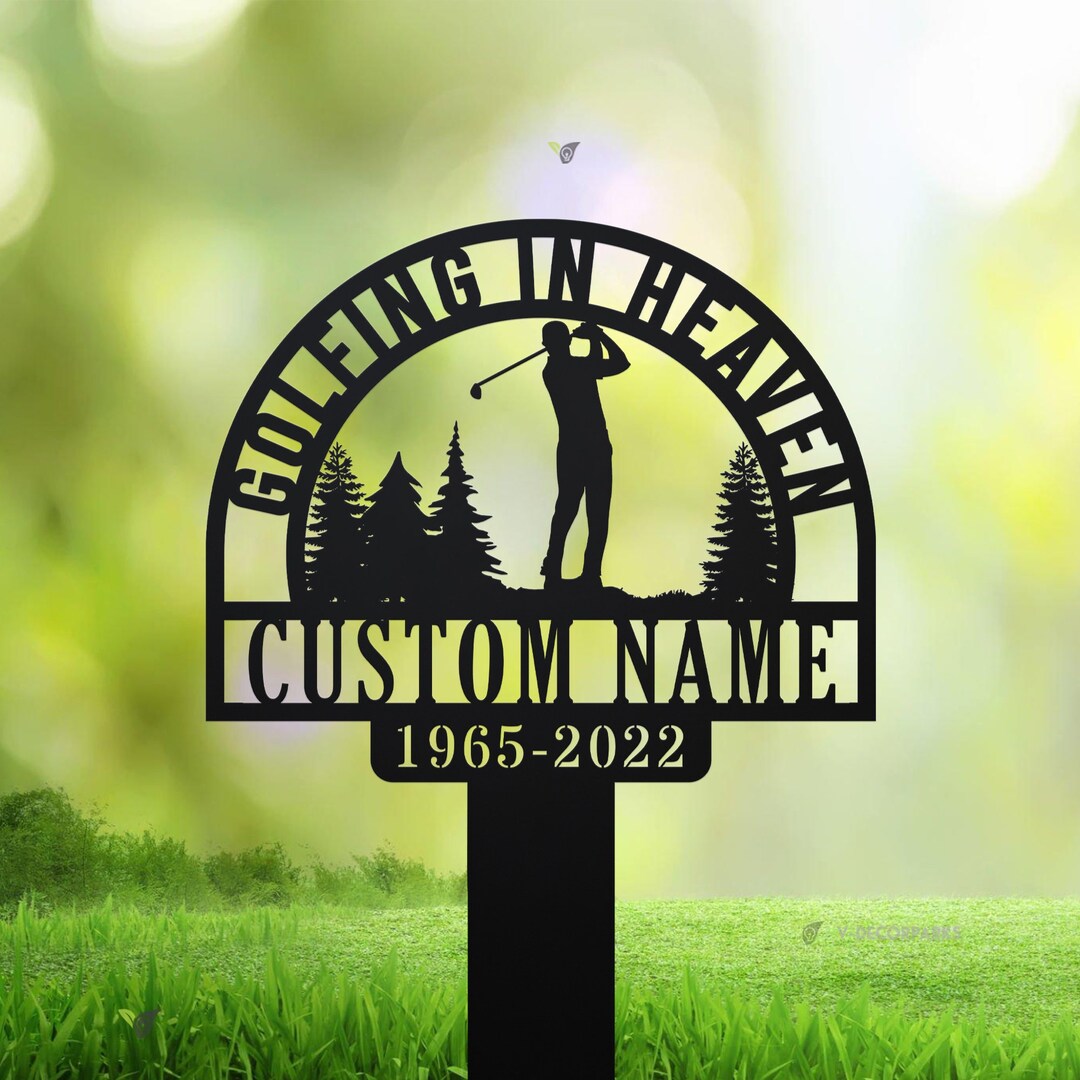 Personalized Golf Memorial Stake, Metal Stake With Solar Light, Golfing ...