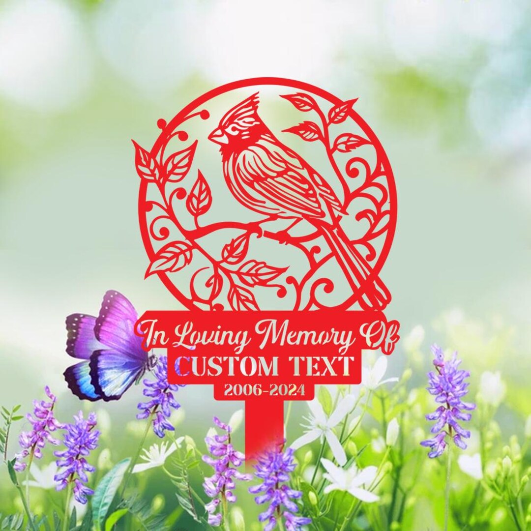 Custom Cardinal Bird Memorial Stake, Cardinal Bird Grave Marker, Stake ...