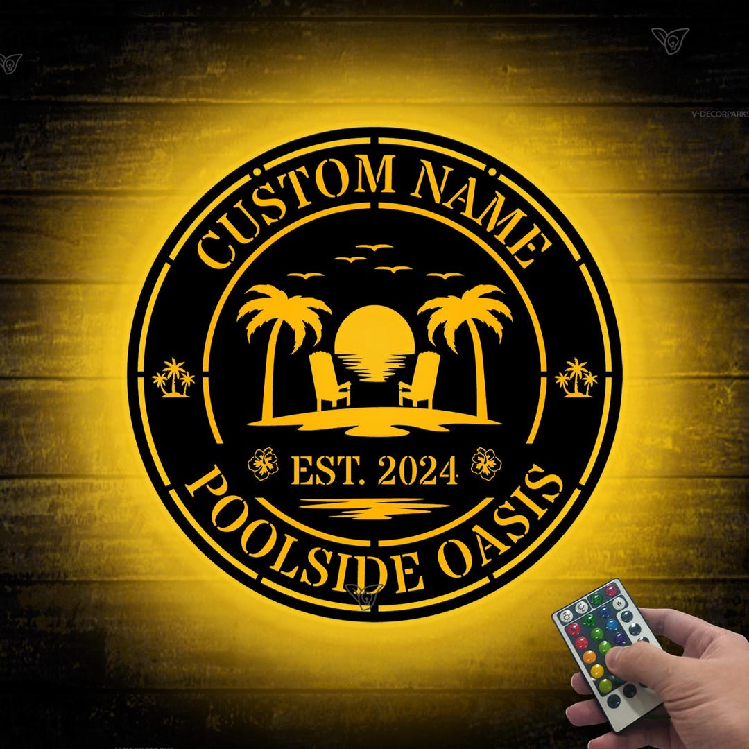 Personalized Metal Poolside Sign Led Lights Metal Swimming Pool Sign ...