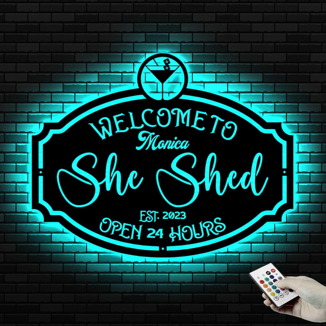 Custom Metal She Shed Sign With Led Lights, She Shed Wall Decor Craft ...