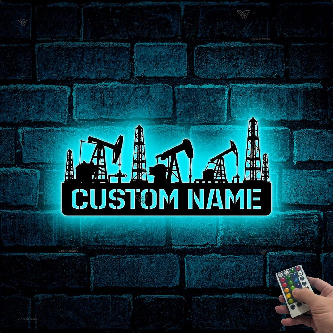 Personalized Oil Field Hanger Metal Wall Art LED Light Custom Oil Rig ...