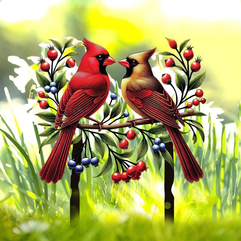 Cardinals Garden Metal Sign With Stakes, Cardinal Garden Stake ...