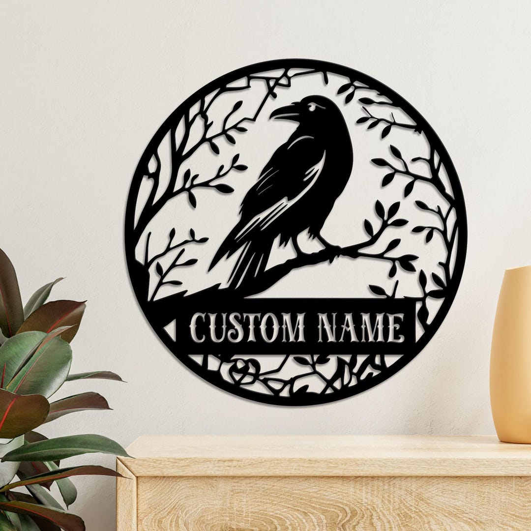 Custom Crow Metal Sign, Raven Sign, Personalized Black Crow Name Sign ...
