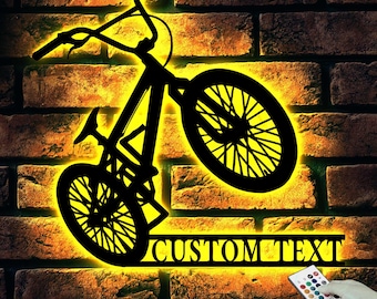 Custom BMX Bike Metal Wall Art LED Light, Personalized Bicycle Racing ...