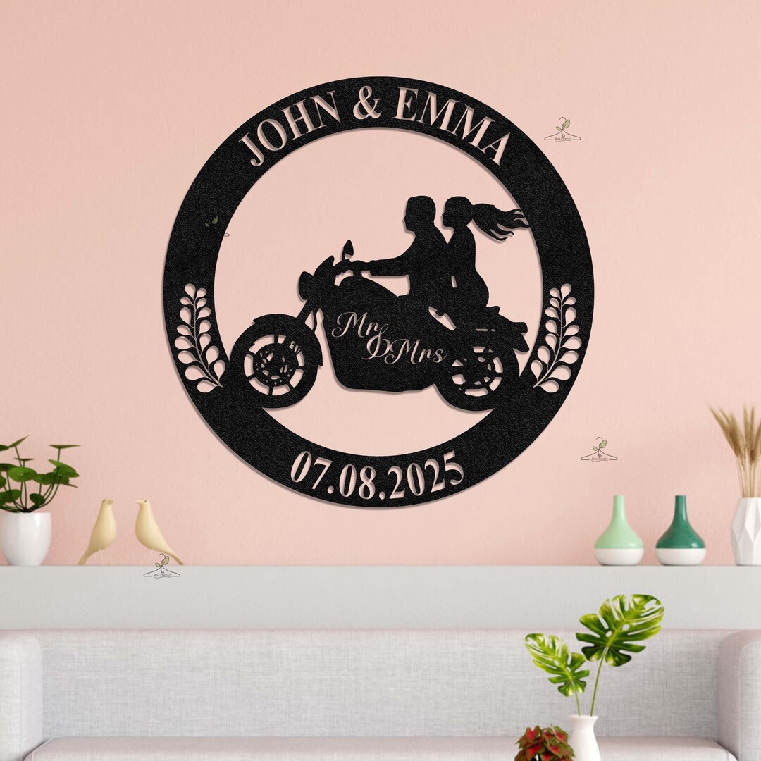 Custom Biker Couple Metal Sign Art, Custom Motorcycle Rider Wall Art ...