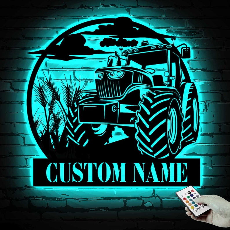 Farm Sign Custom Tractor Driver Metal Wall Art LED Light Personalized ...