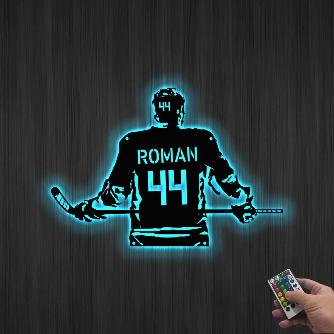 Personalized Hockey Metal Wall Art LED Light, Hockey Metal Sign, LED ...