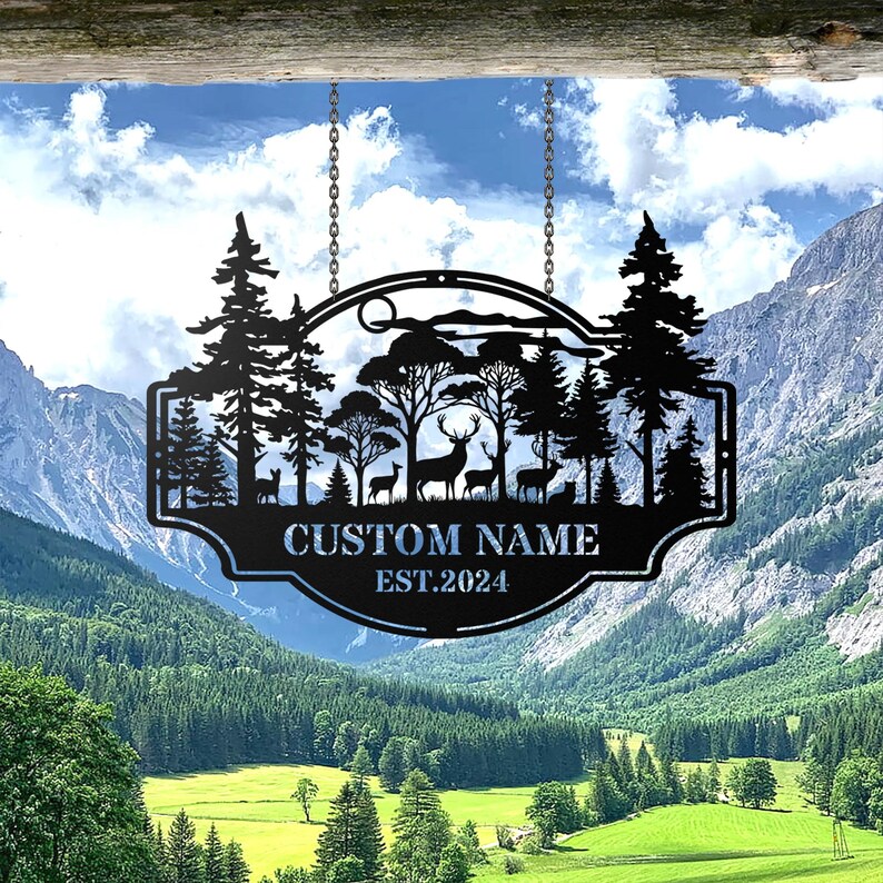 Deer Forest Custom Metal Name Signs, Personalized Metal Outdoor Signs ...