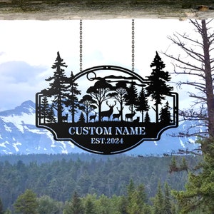 Deer Forest Custom Metal Name Signs, Personalized Metal Outdoor Signs ...