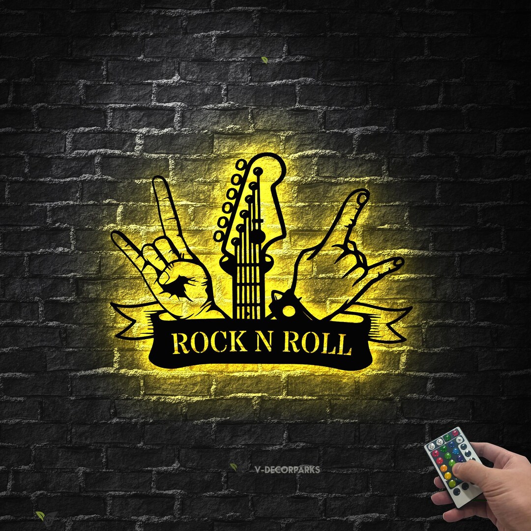 Custom Rock and Roll Metal Sign Led Lights, Personalized Rock & Roll ...