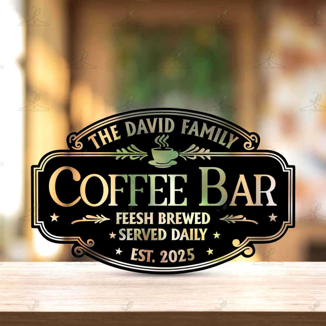 Personalized Coffee Bar Metal Sign, Custom Name Kitchen Wall Decor ...