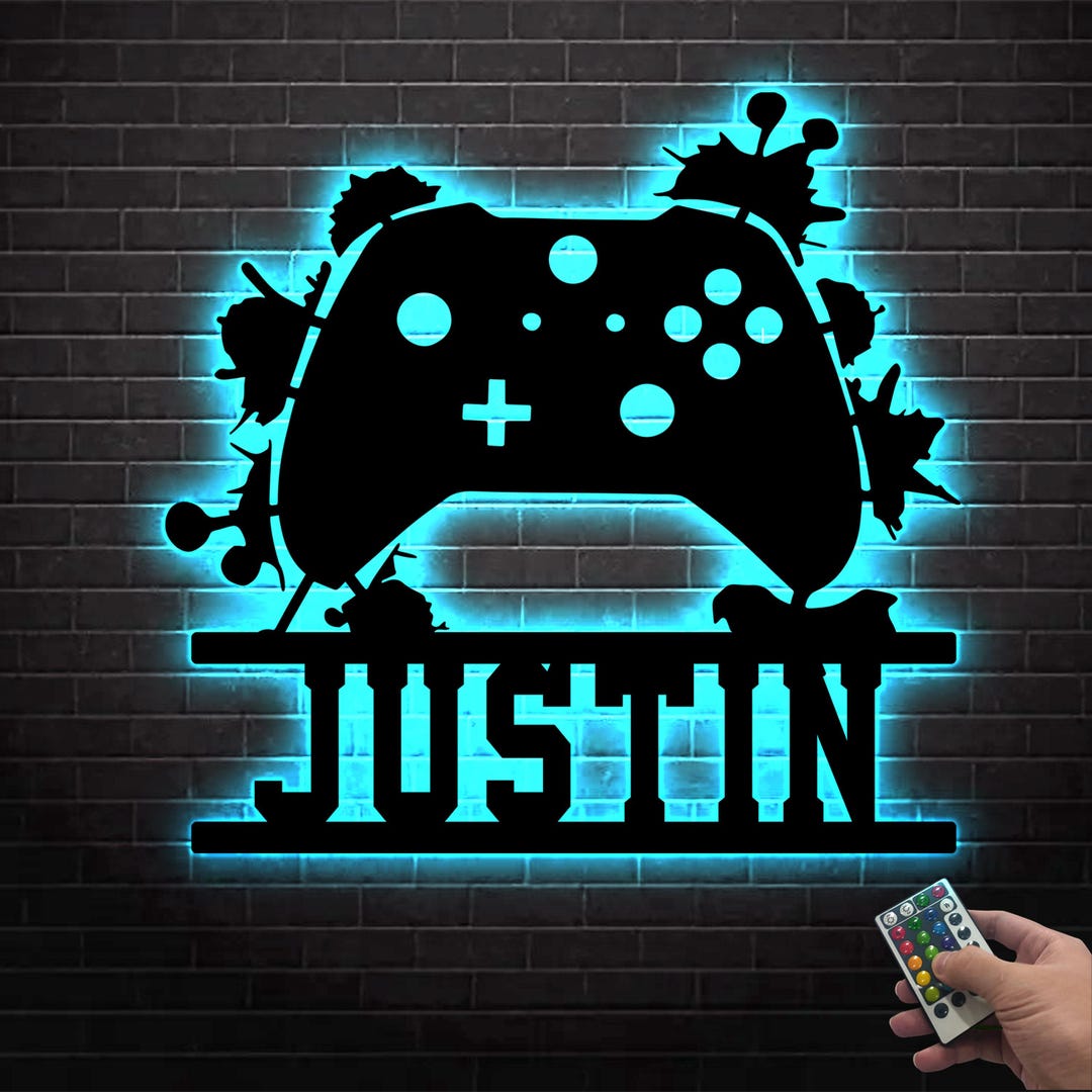 Custom Game Controller Metal Wall Art With Led Lights, Personalized ...