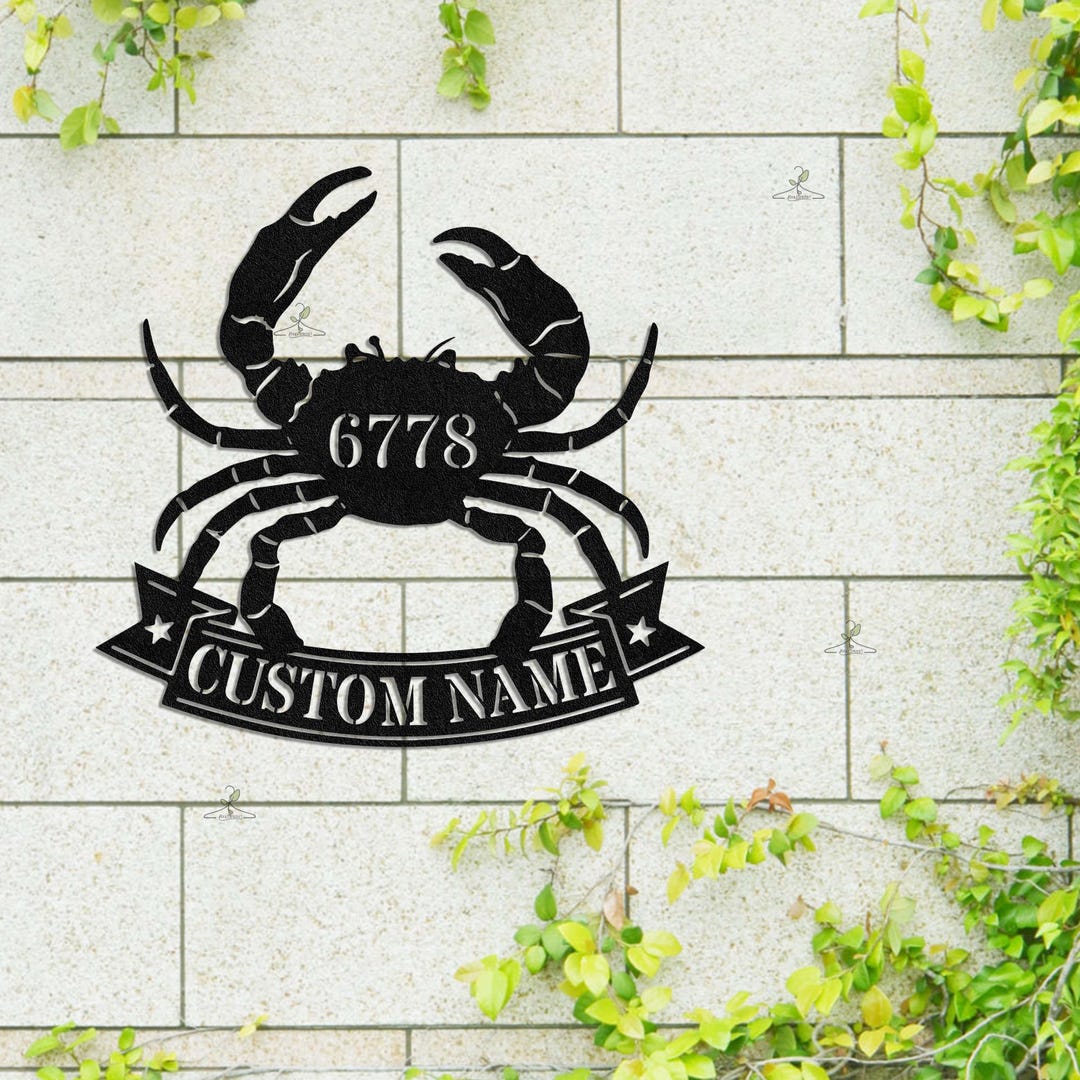 Personalized Crab Name and Number Sign , Beach House Address Sign ...