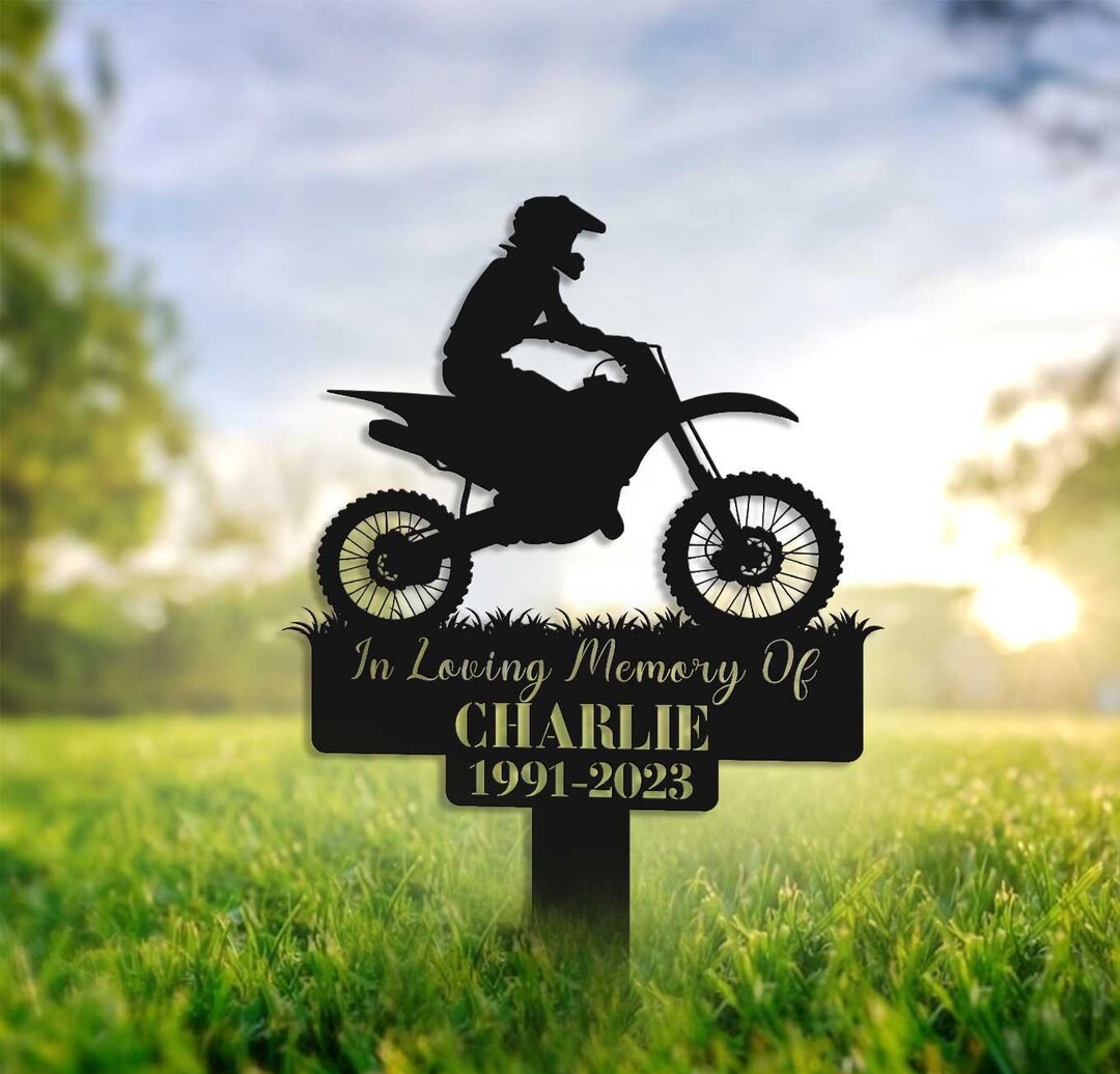 Custom Biker Memorial Sign Stake, Motorcycle Grave Marker With Stake ...