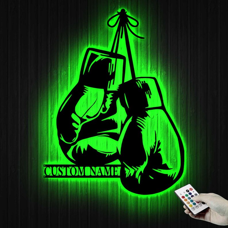 Custom Boxing Gloves Metal Wall Art With LED Light, Personalized Boxer ...