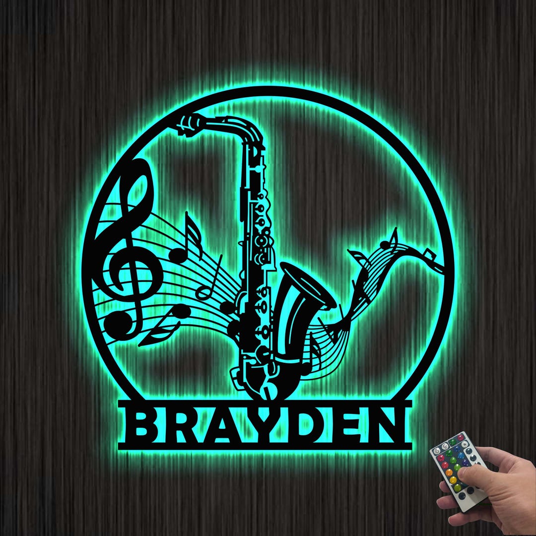 Personalized Saxophone Metal Sign With LED Lights, Saxophone Name Sign ...
