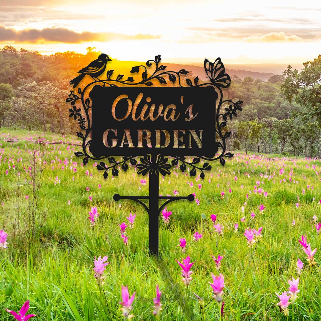 Custom Metal Sign Garden Decoration, Bird With Flower Garden Sign ...