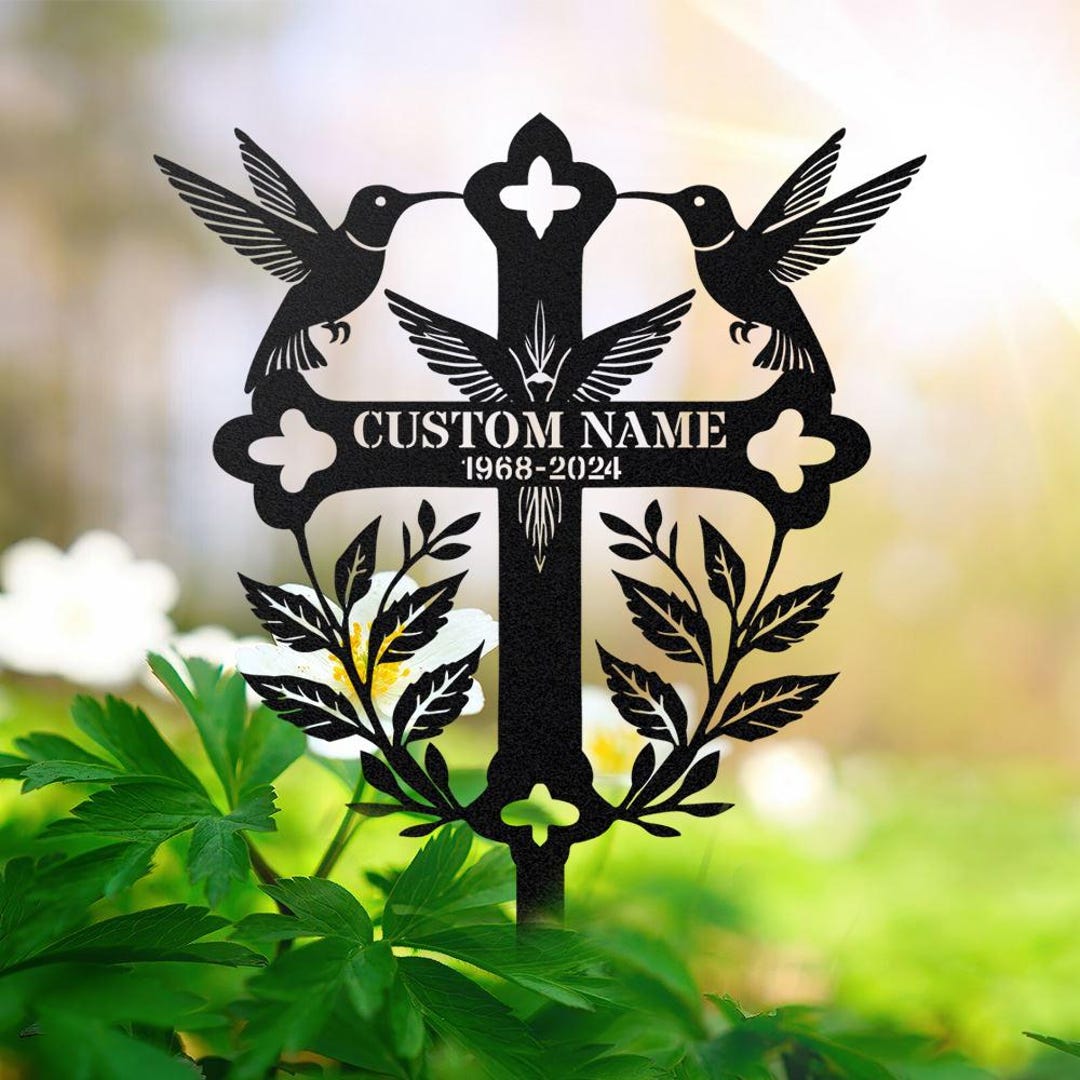 Customized Hummingbird Cross Memorial Stake,personalized Garden ...