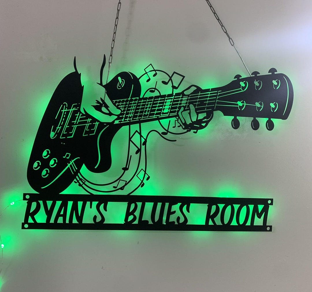 Custom Guitar Name Metal Sign Led Light Wall Art Decor Guitar Metal ...