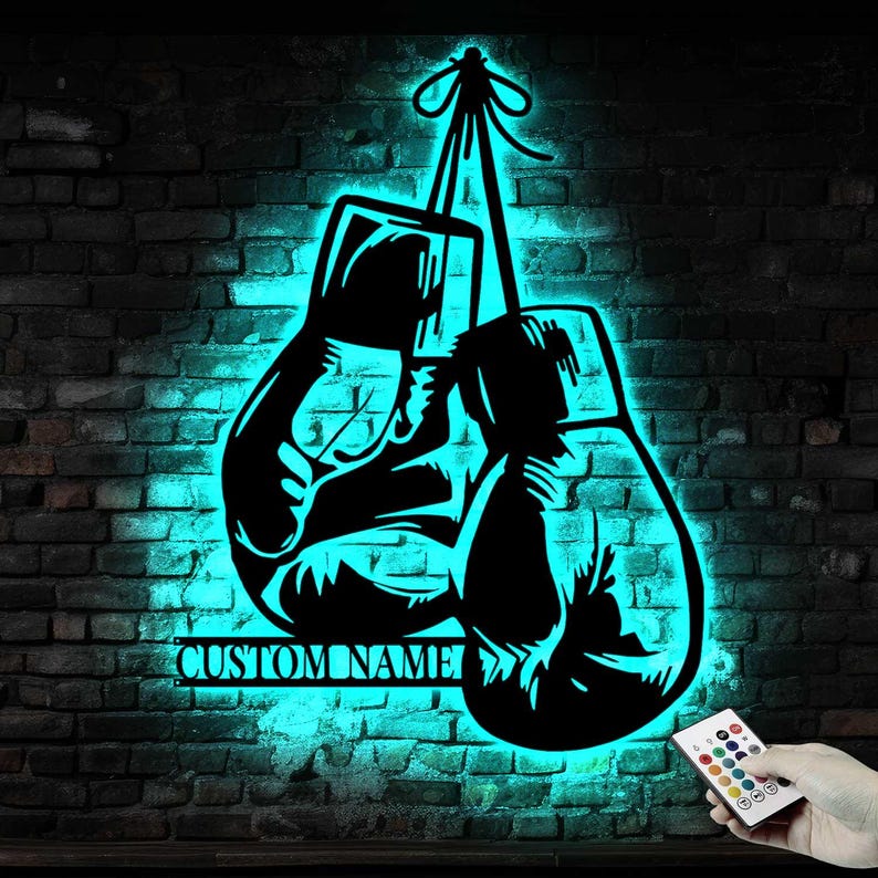 Custom Boxing Gloves Metal Wall Art With LED Light, Personalized Boxer ...