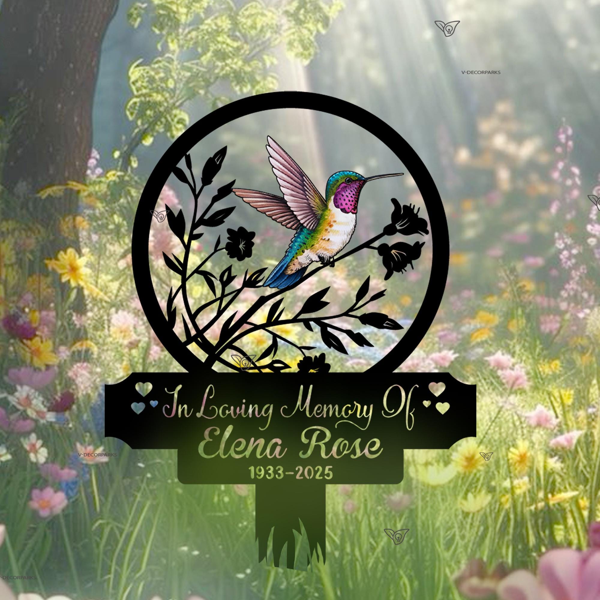 Personalized Name Hummingbird Memorial Metal Stake, Hummingbird Name ...