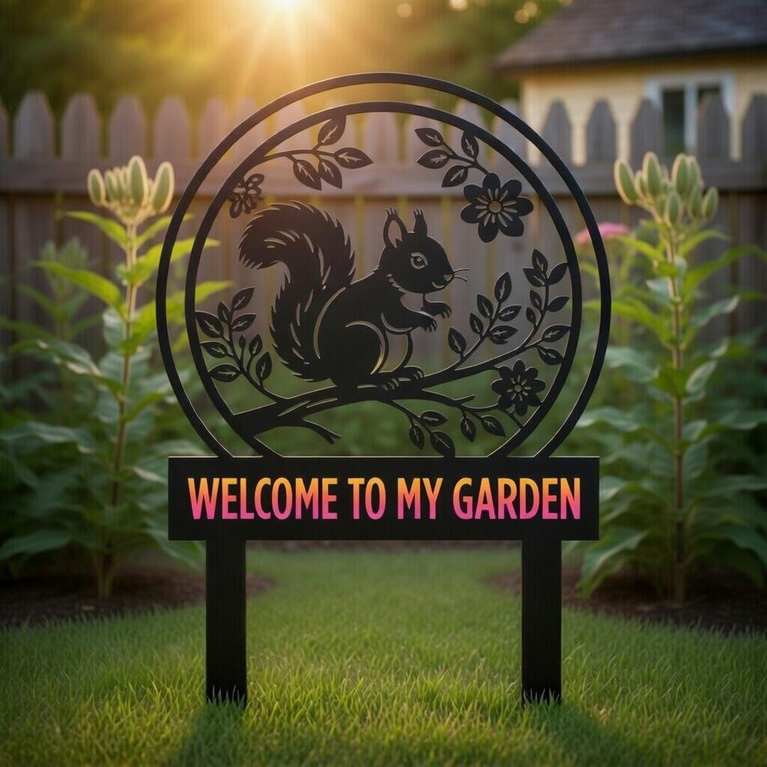 Personalized Garden Welcome Sign, Custom Squirrel Metal Yard Art ...