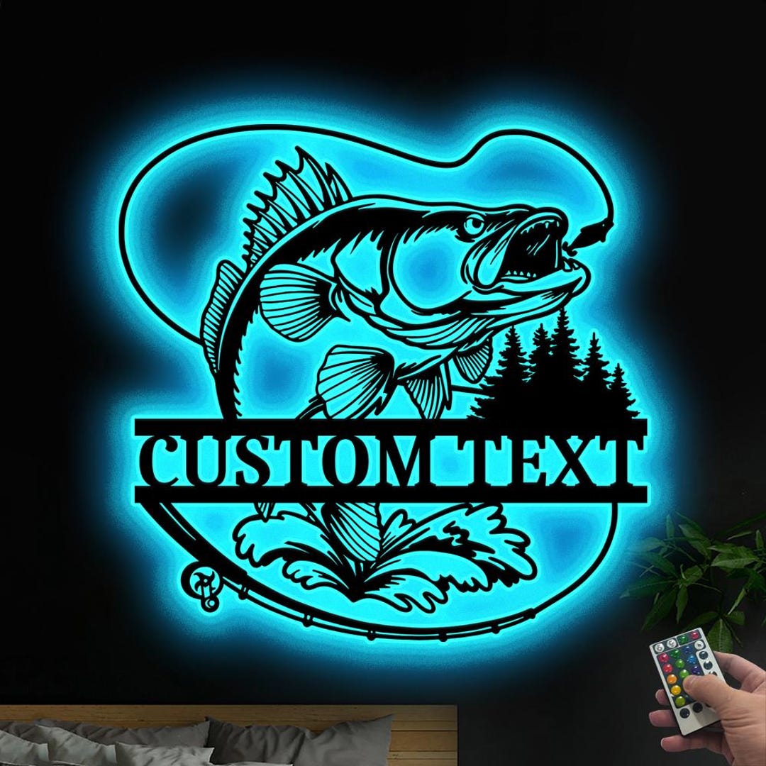 Personalized Walleye Fishing Metal Sign With Led Lights, Fishing Gifts ...
