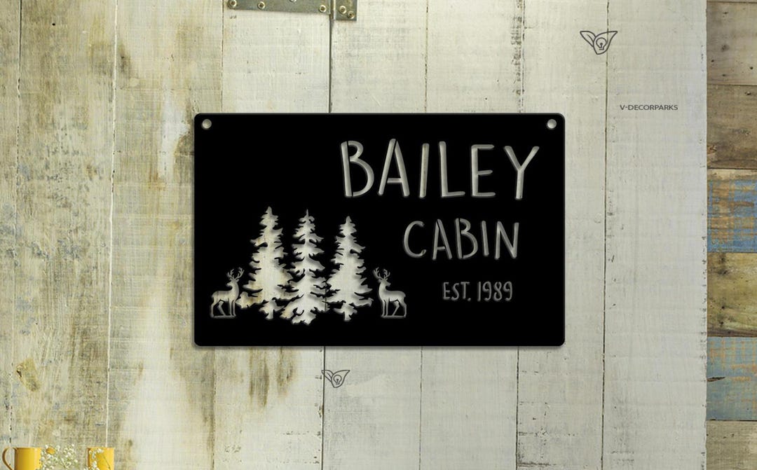 Personalized Metal Cabin Name Sign Wall Art, Pine Tree Custom Metal ...