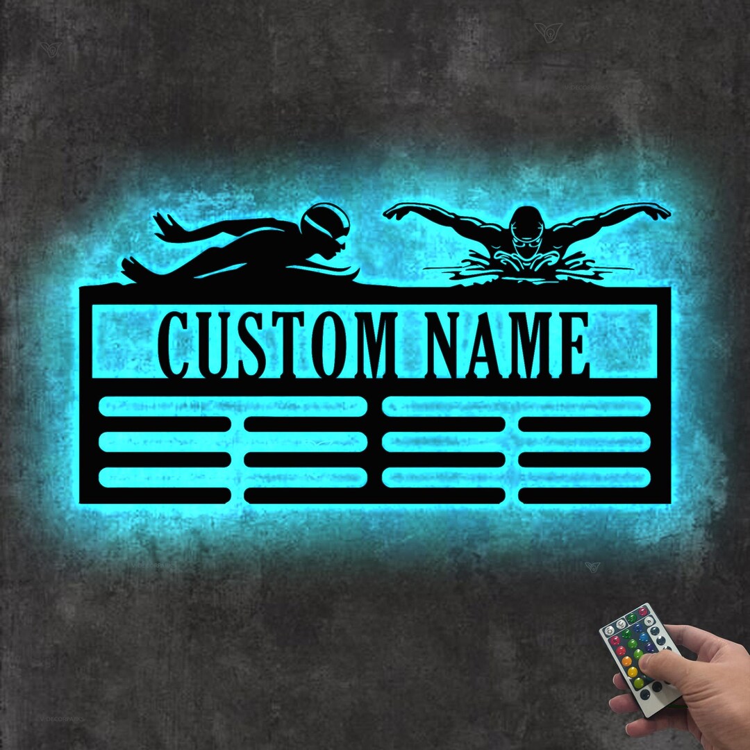 Custom Swimming Medal Holder With LED Light,personalized Swimming ...
